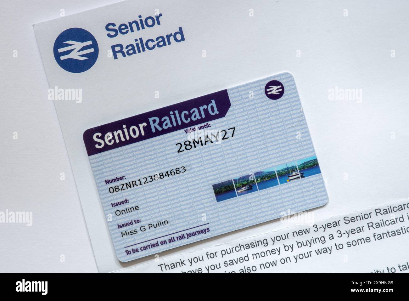 New Senior Railcard attached to letter, arrived by post or mail ...