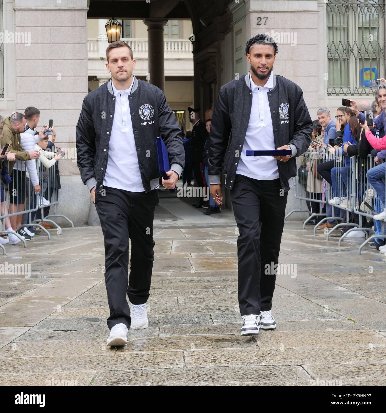 Atalanta players Ederson and Toloi after award ceremony by the mayor of ...