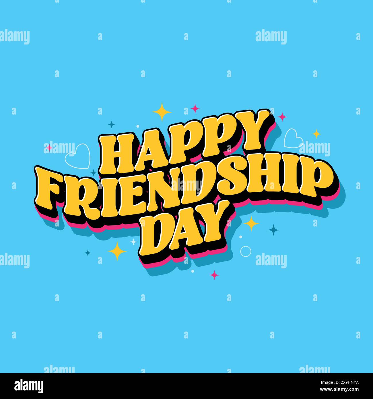 Yellow color fun text of Happy Friendship day with some stars and heart ...