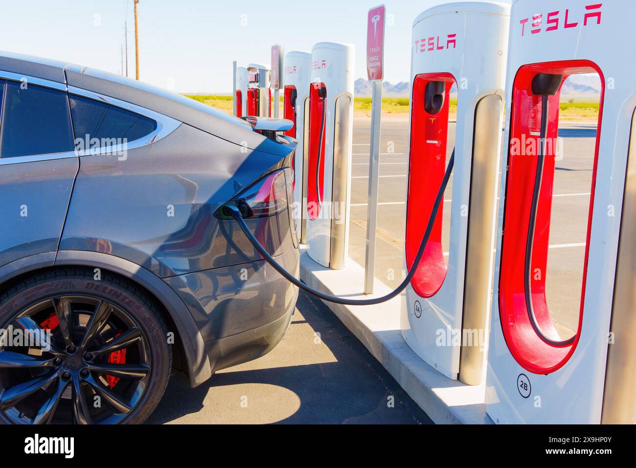 White Hills, Arizona - April 14, 2024: Tesla Model X Electric Vehicle ...