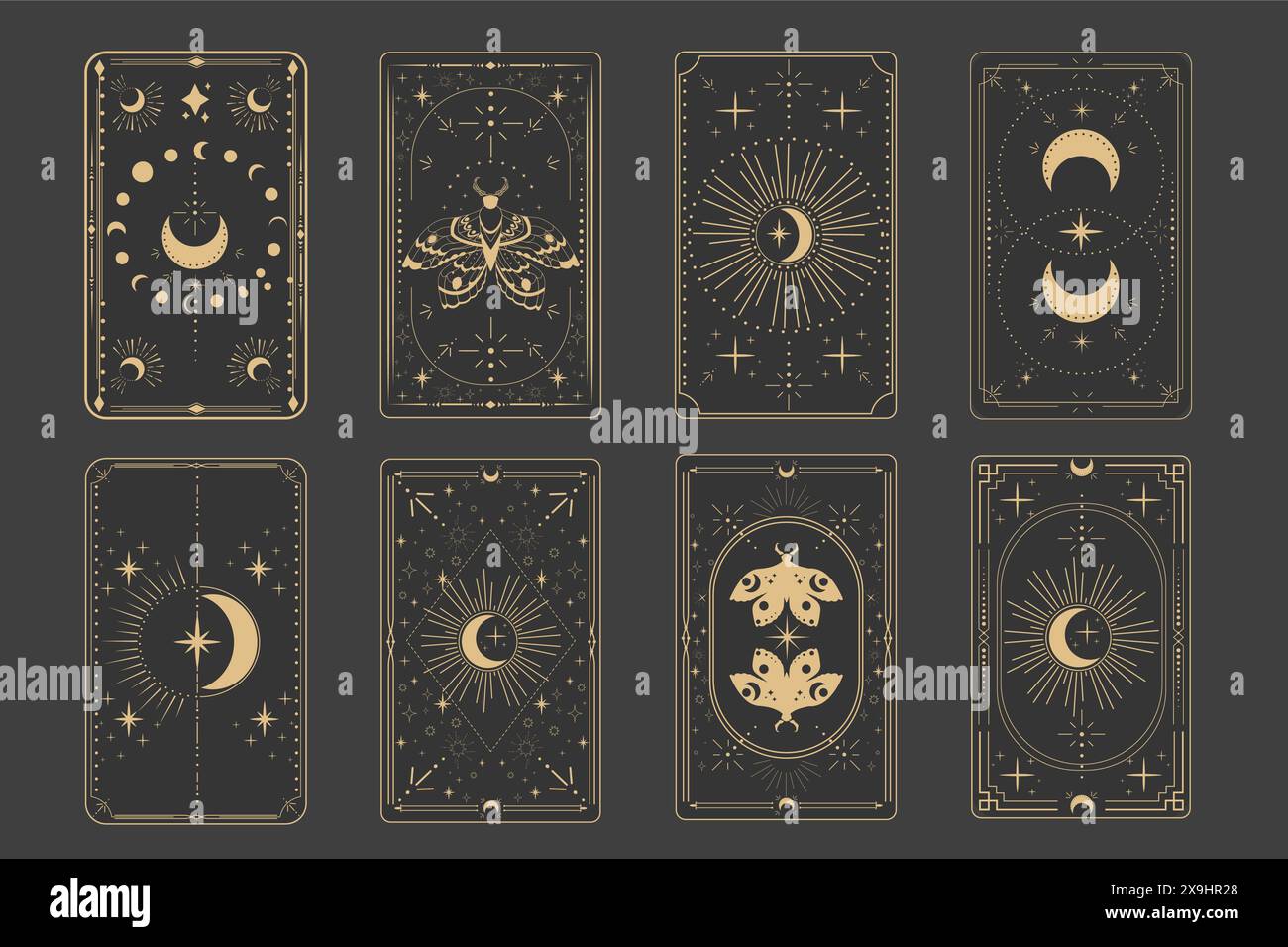 Tarot reverce border magic sacred cover card frame gold line border ...