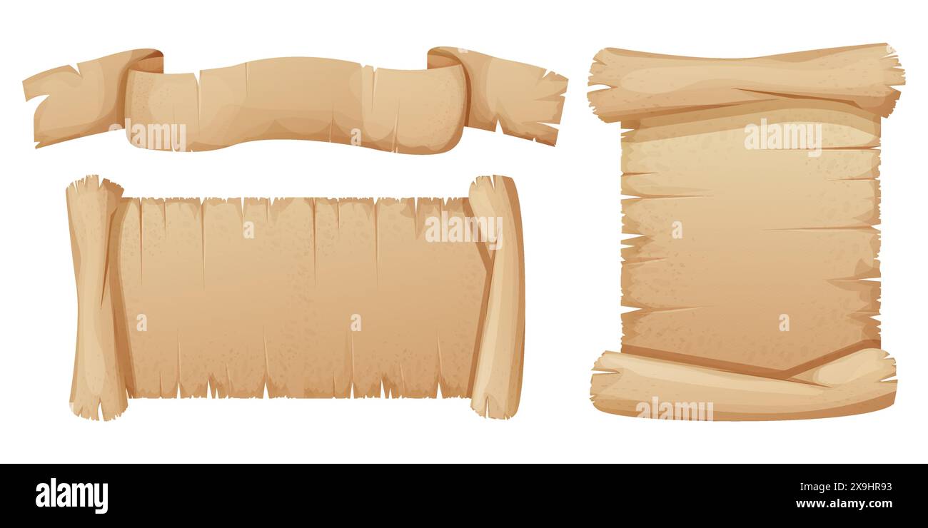 Old parchment paper scrolls, page, aged sheet surface, map, book blank ...