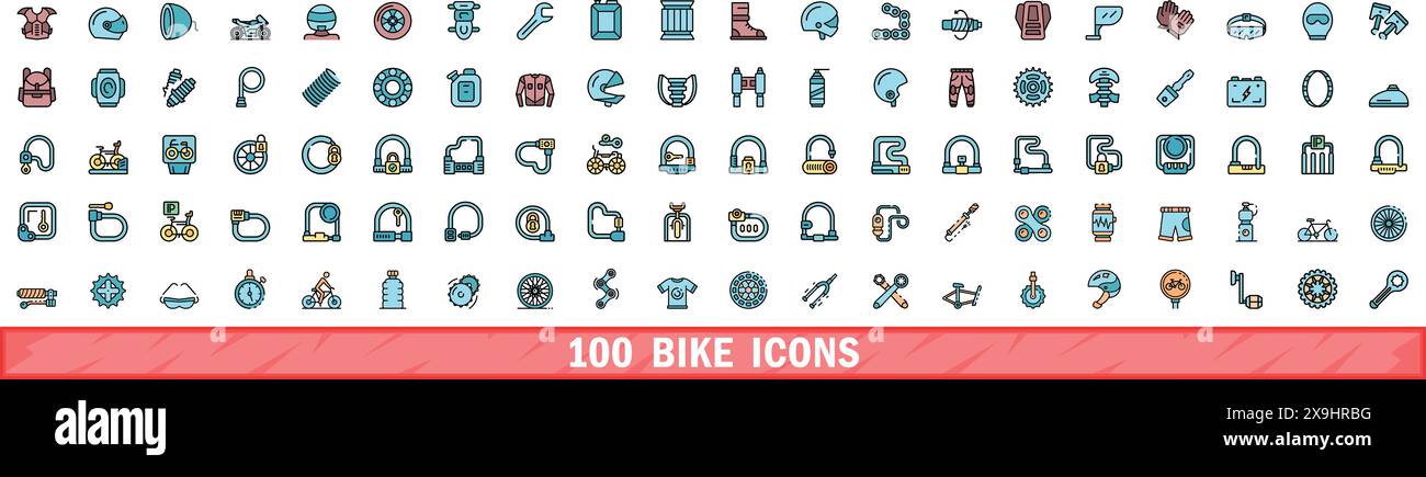 100 bike icons set. Color line set of bike vector icons thin line color ...