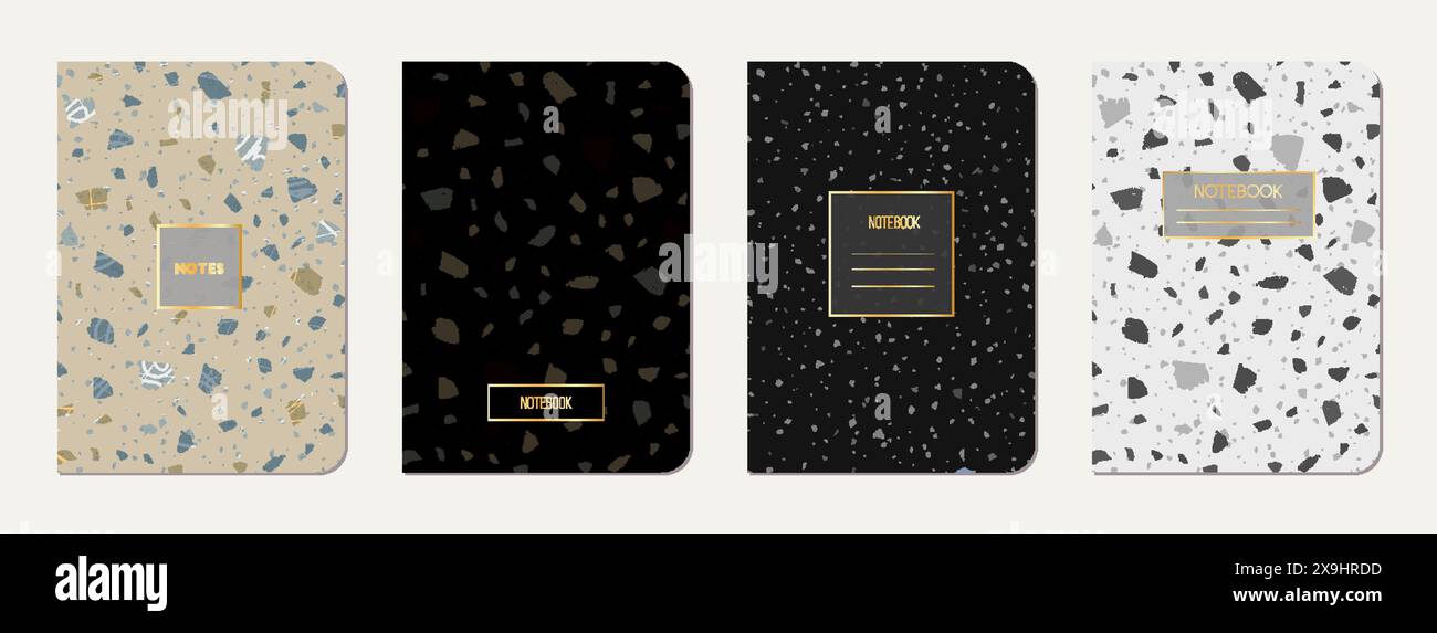 Note book cover design. Terrazzo abstract background made of natural ...