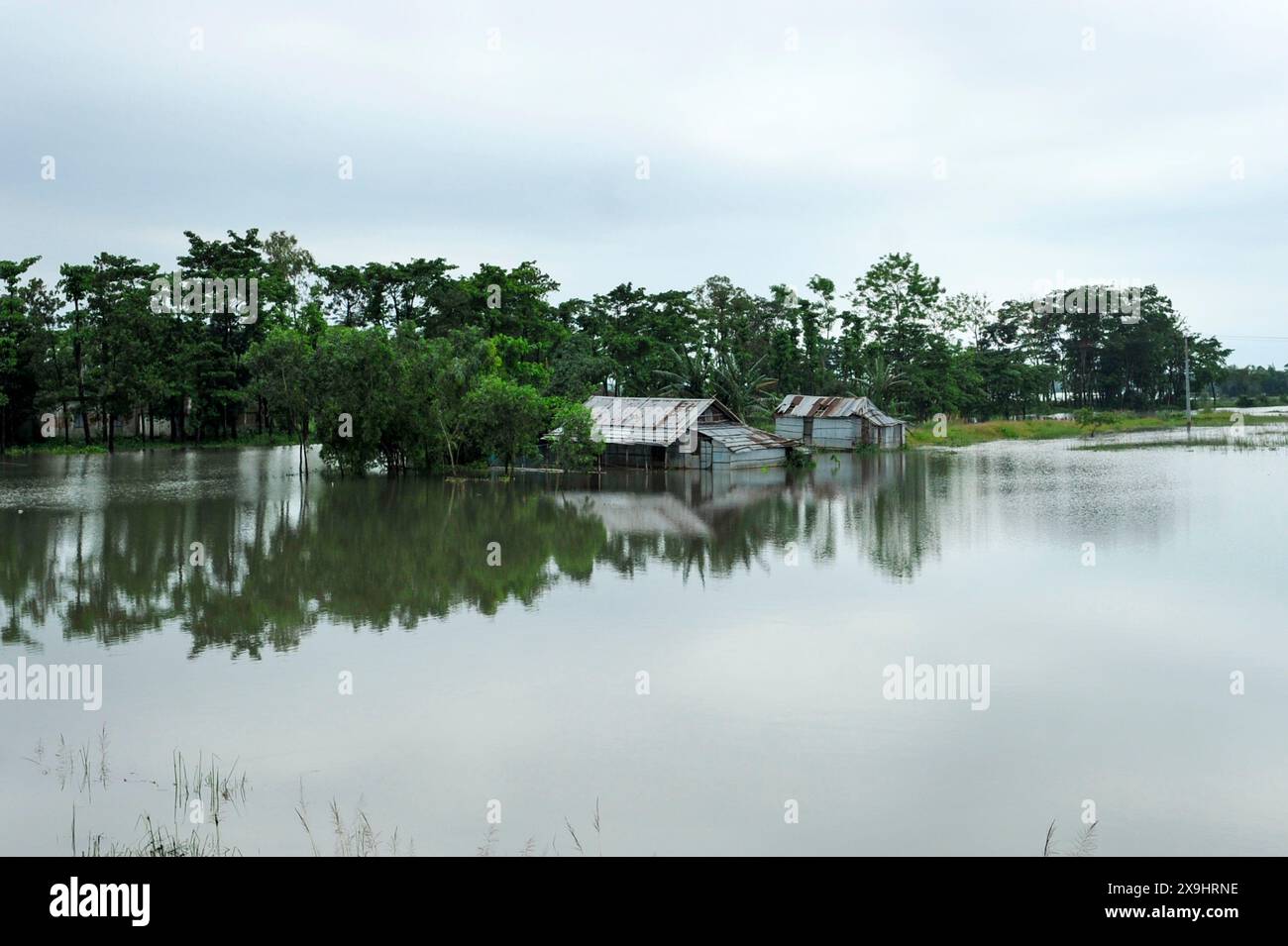 Sylhet, Bangladesh. 30th May 2024. A submerged house in the Rangpani ...