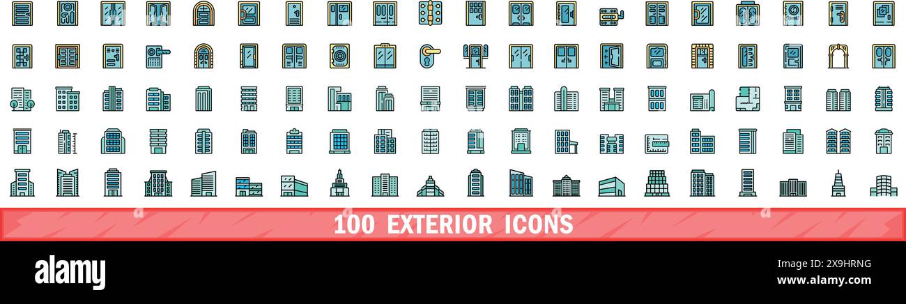 100 exterior icons set. Color line set of exterior vector icons thin ...