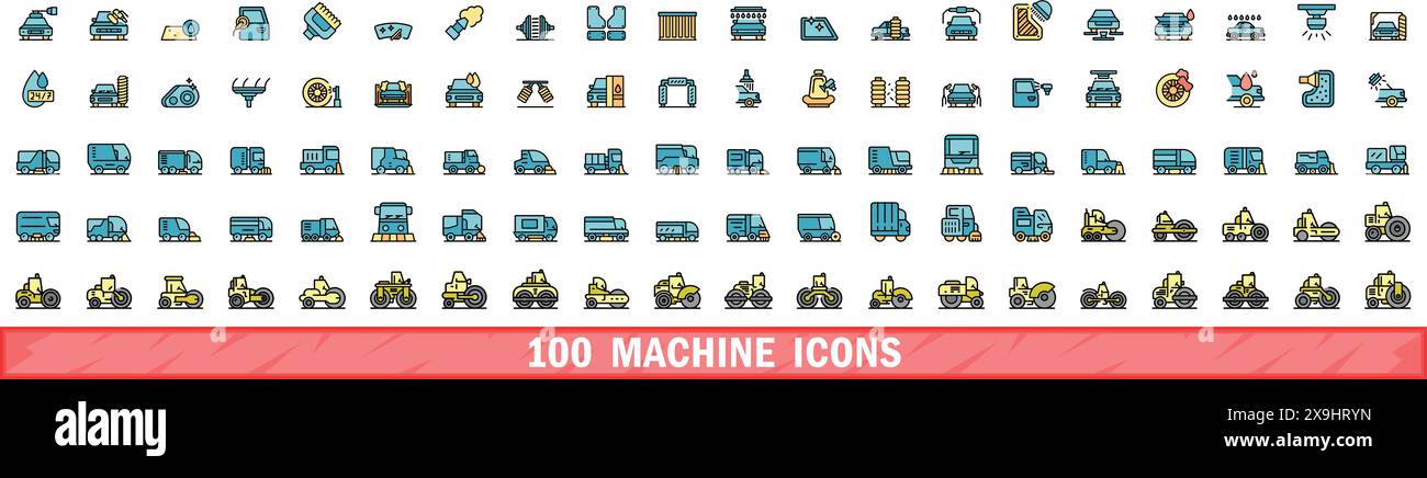 100 machine icons set. Color line set of machine vector icons thin line ...