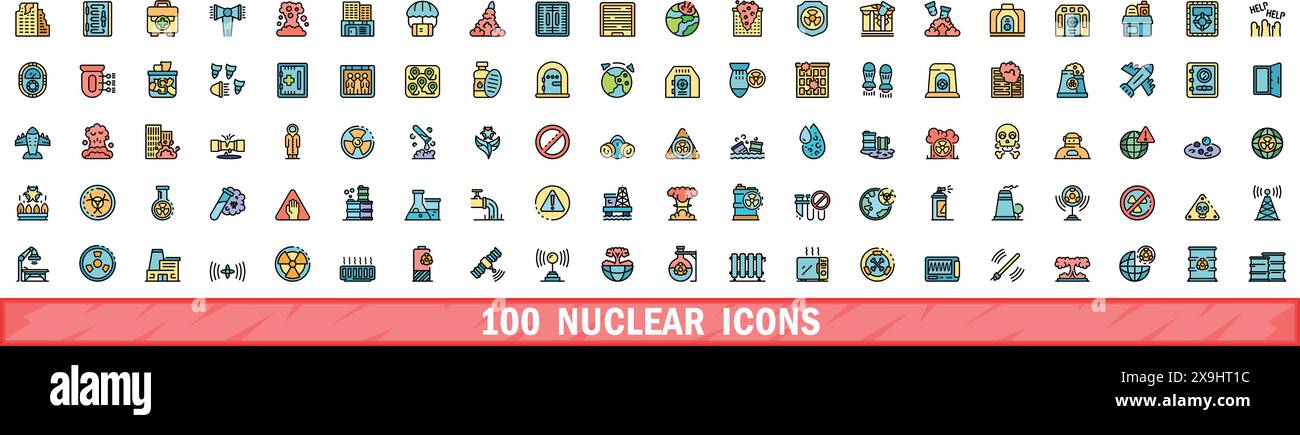 100 nuclear icons set. Color line set of nuclear vector icons thin line ...