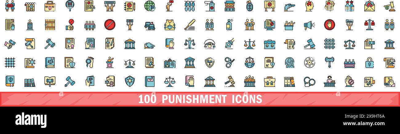 100 punishment icons set. Color line set of punishment vector icons ...