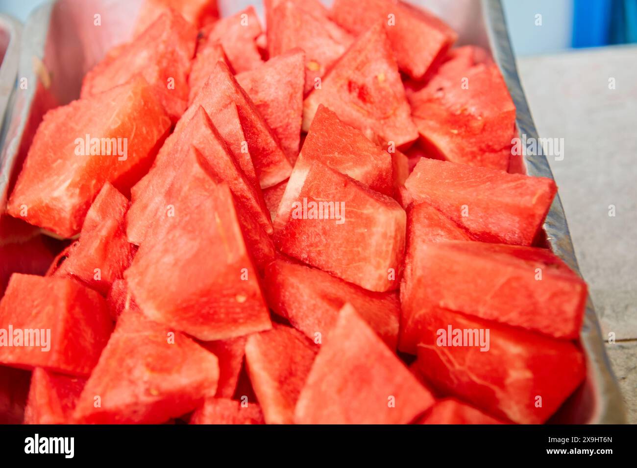 Full frame shot of watermelon slices in tray Stock Photo - Alamy