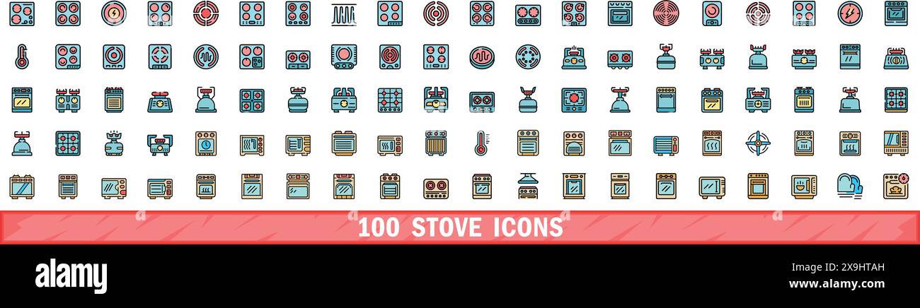 100 stove icons set. Color line set of stove vector icons thin line ...