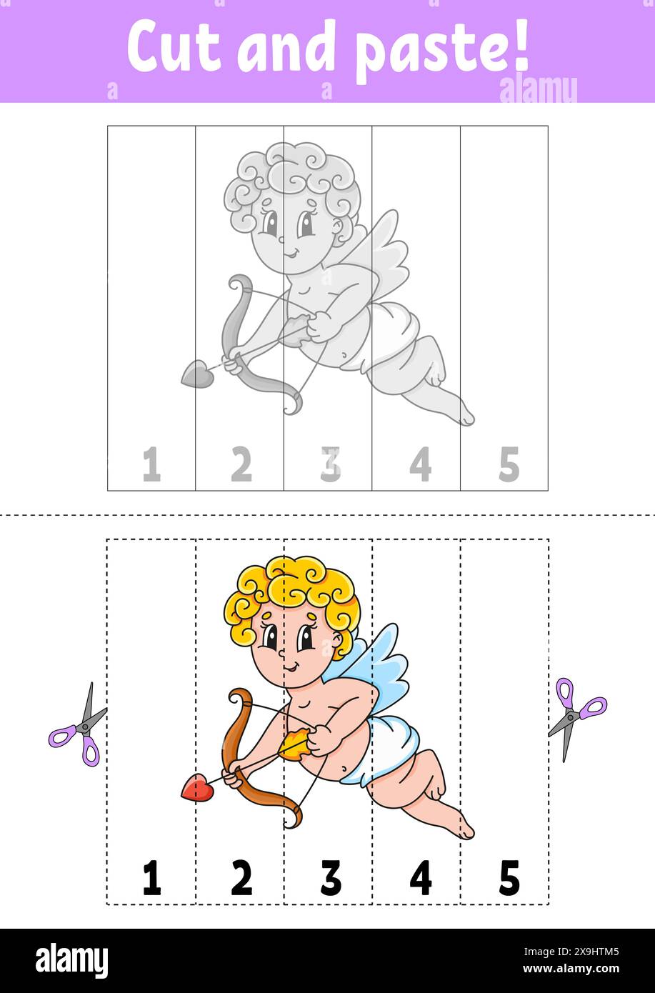 Learning numbers 1-5. Cut and glue. cartoon character. Education ...