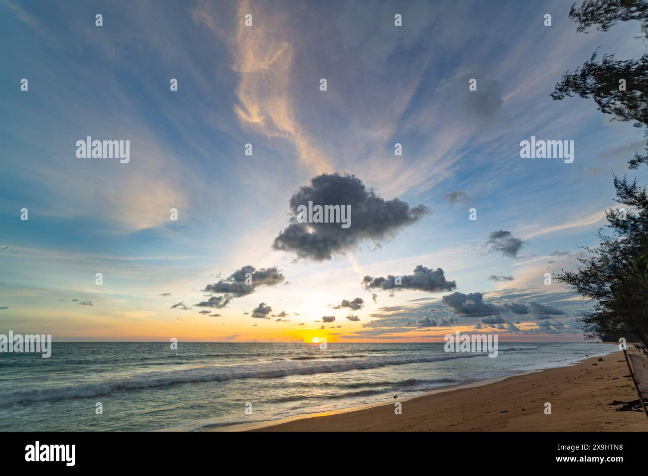 Aerial view amazing clouds in colorful sunset. beautiful cloud in golden sky of sunset. abstract ...