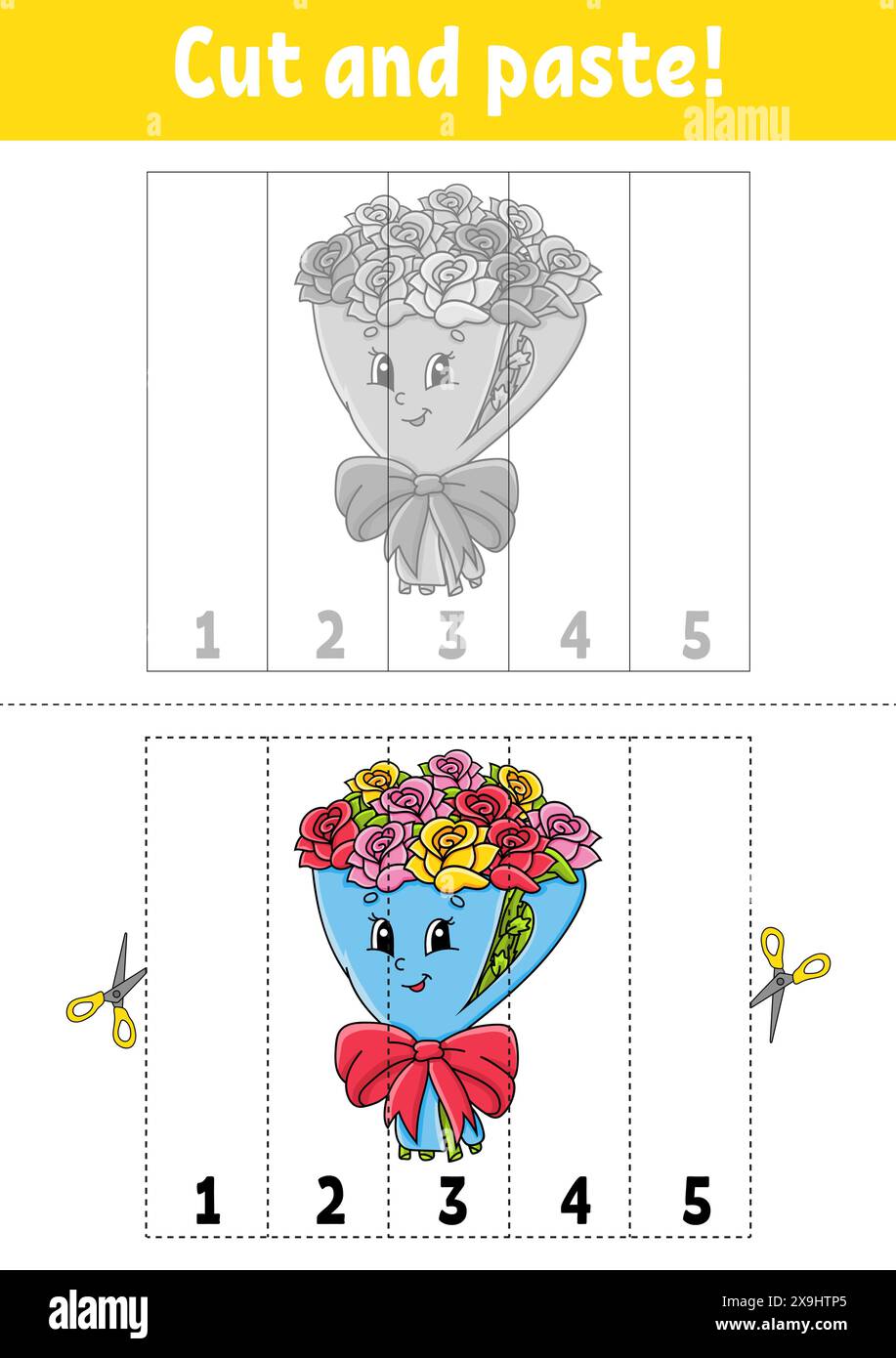 Learning numbers 1-5. Cut and glue. cartoon character. Education ...