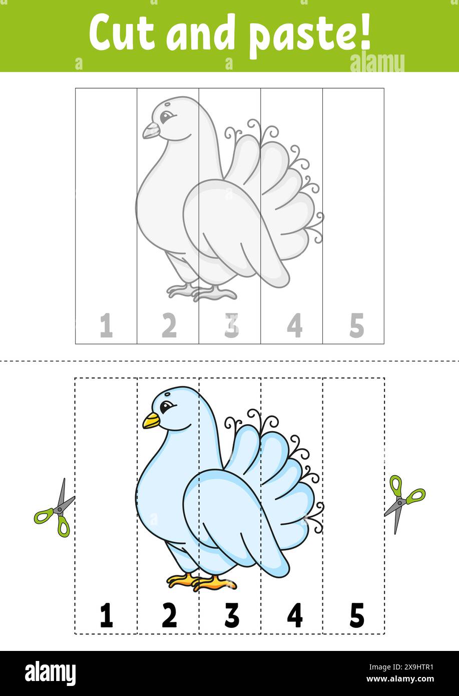 Learning numbers 1-5. Cut and glue. cartoon character. Education ...