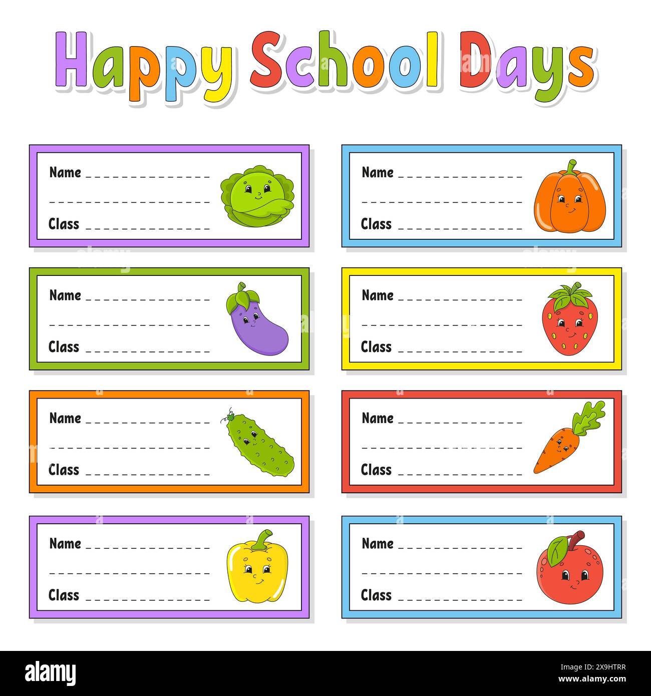 Name and class. Back to school labels. Set stickers for notebook ...