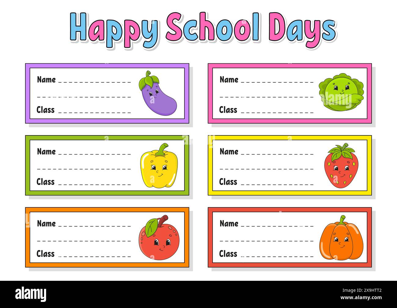 Name and class. Back to school labels. Set stickers for notebook ...