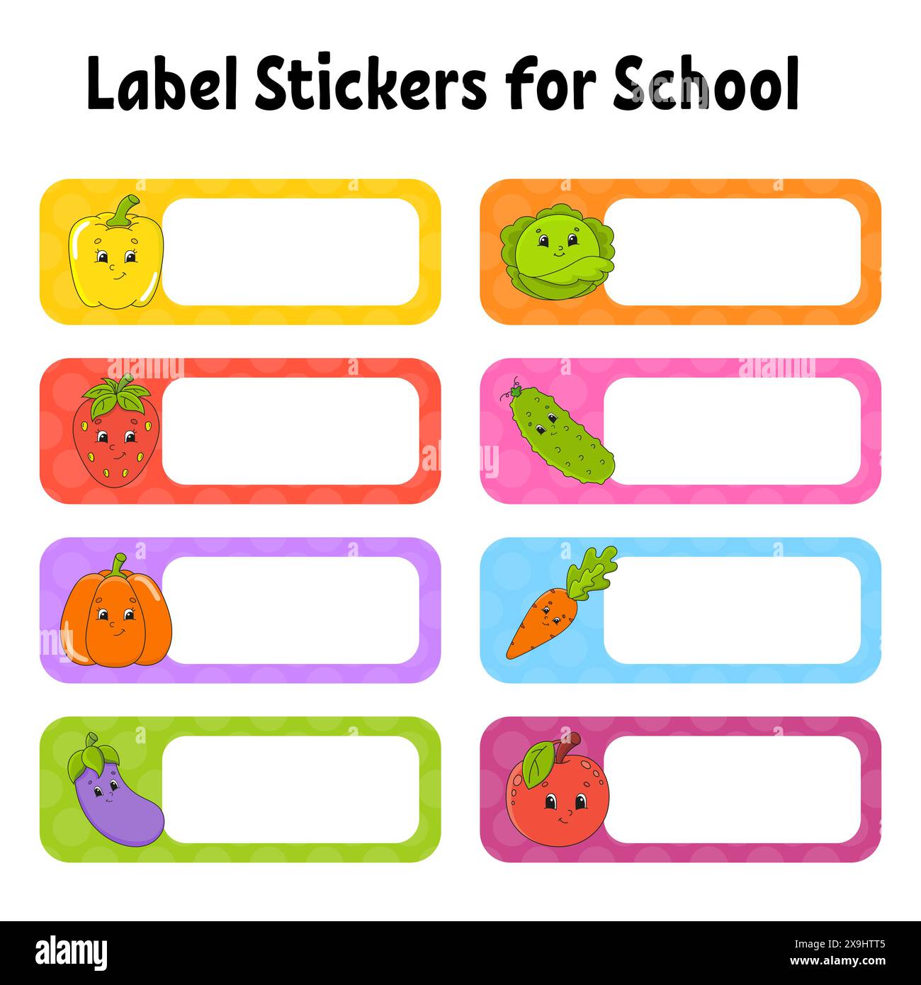 School name label. Bright stickers. Rectangular label. Vector ...