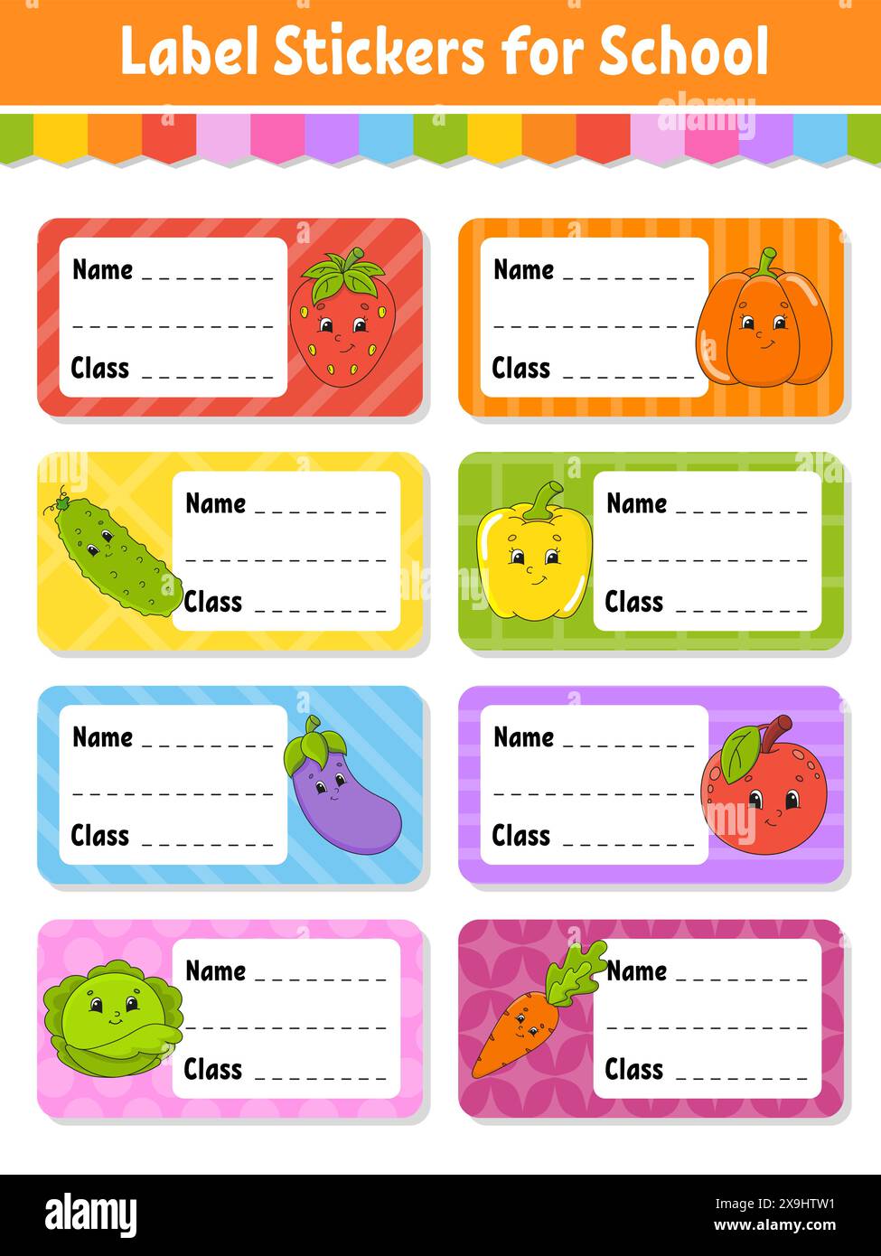 Name and class. Back to school labels. Set stickers for notebook ...