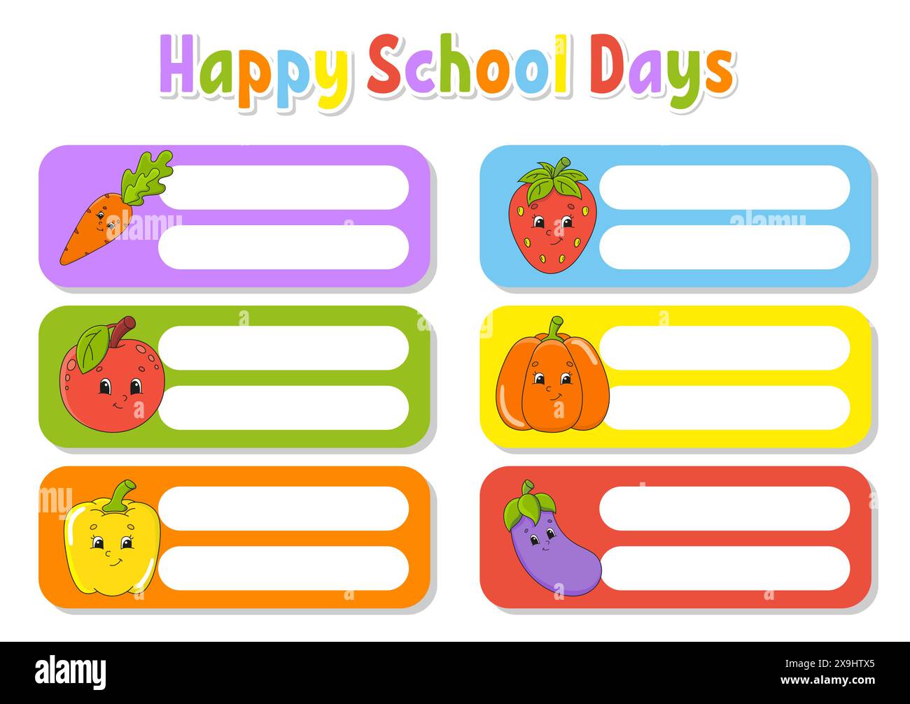 School labels for books and notebooks. Bright stickers. Rectangular ...
