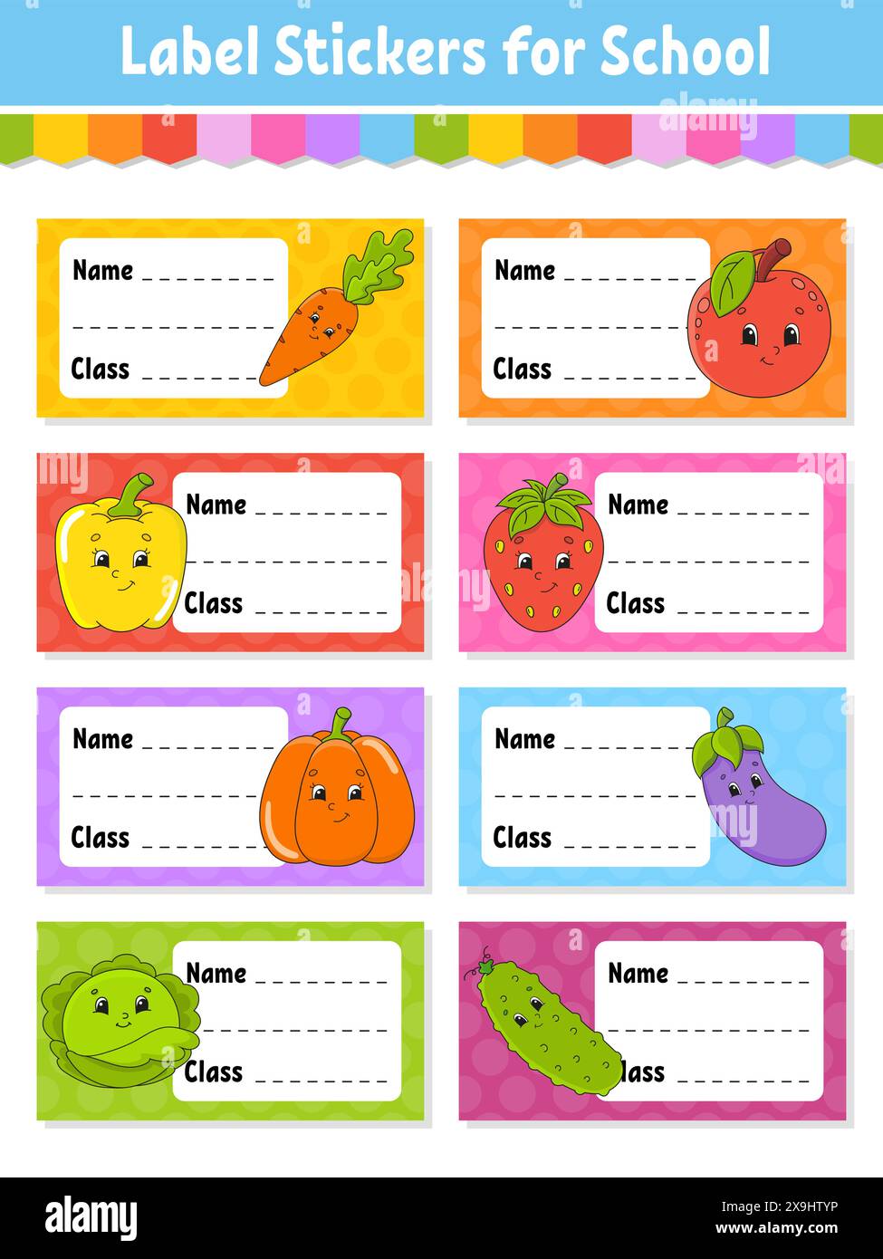 Name and class. Back to school labels. Set stickers for notebook ...