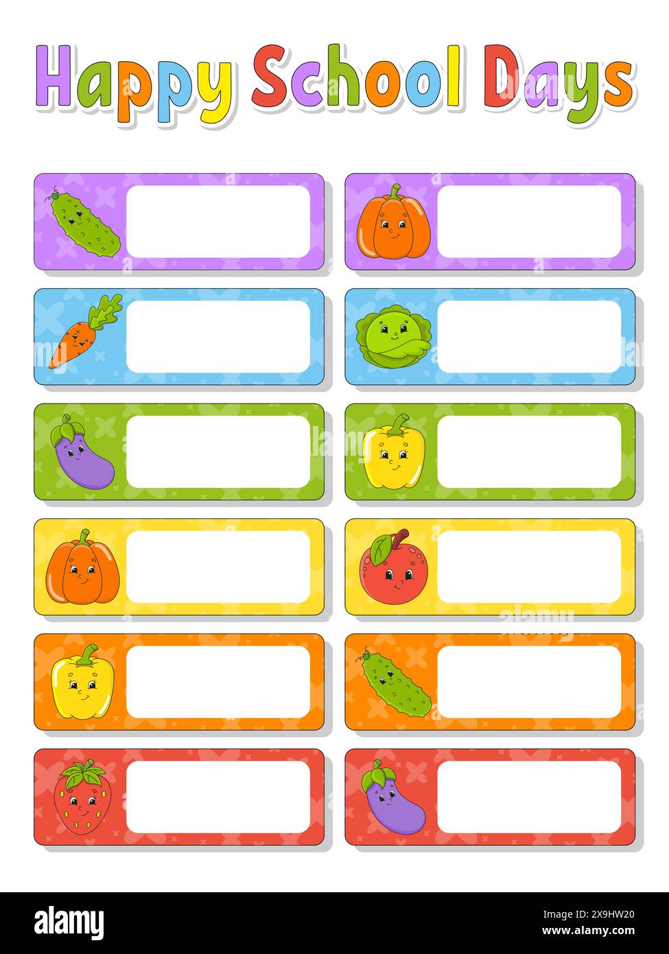 School name label. Bright stickers. Rectangular label. Vector ...