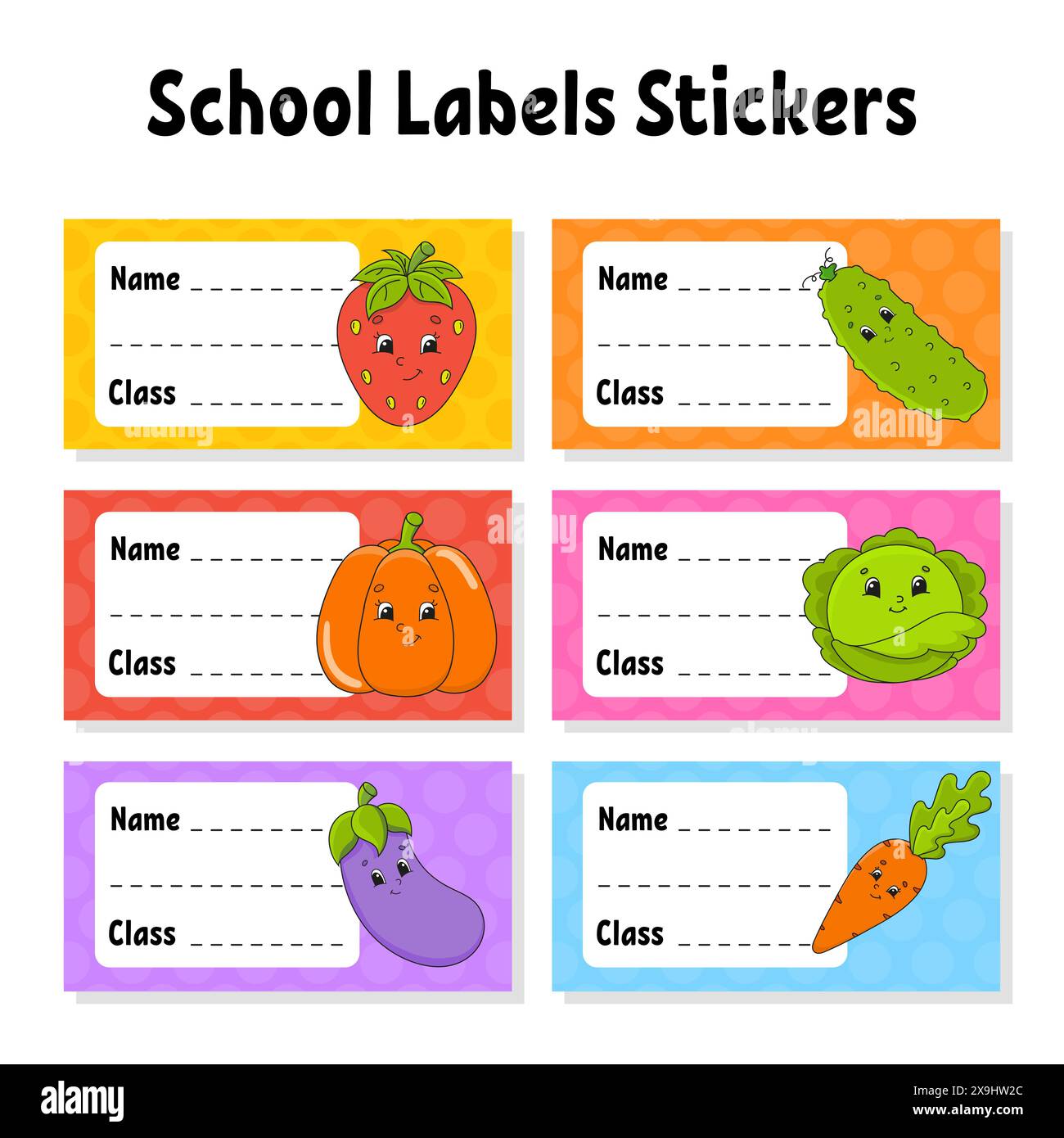 Name and class. Back to school labels. Set stickers for notebook ...