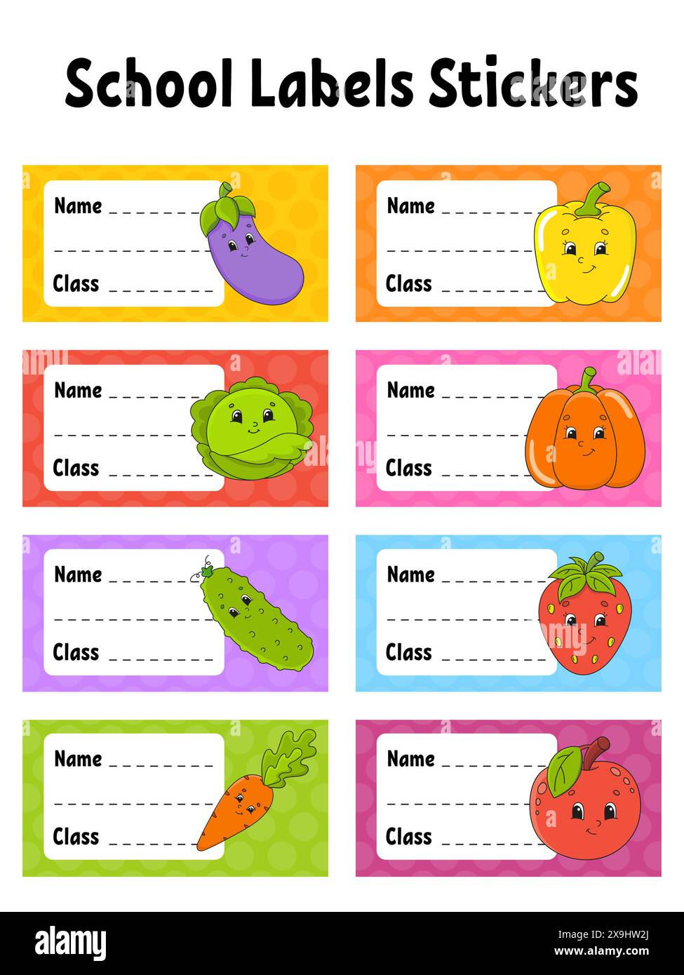 Name and class. Back to school labels. Set stickers for notebook ...