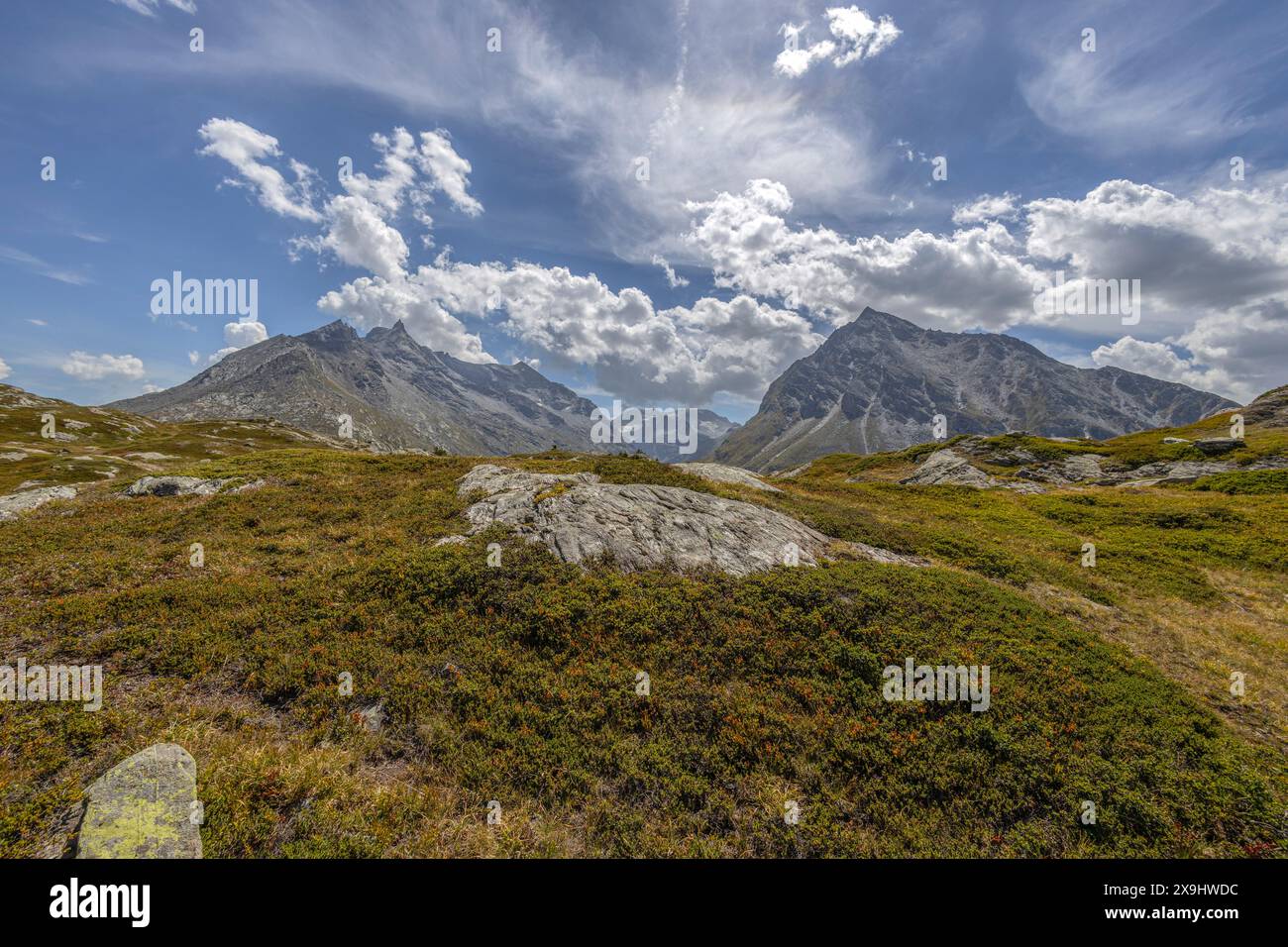 Mountain ranges of the Cottian Alps in the Petit Mont-Cenis Valley at ...