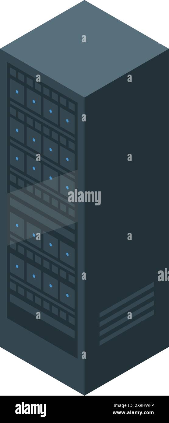 Detailed isometric vector illustration of a modern server rack in a ...