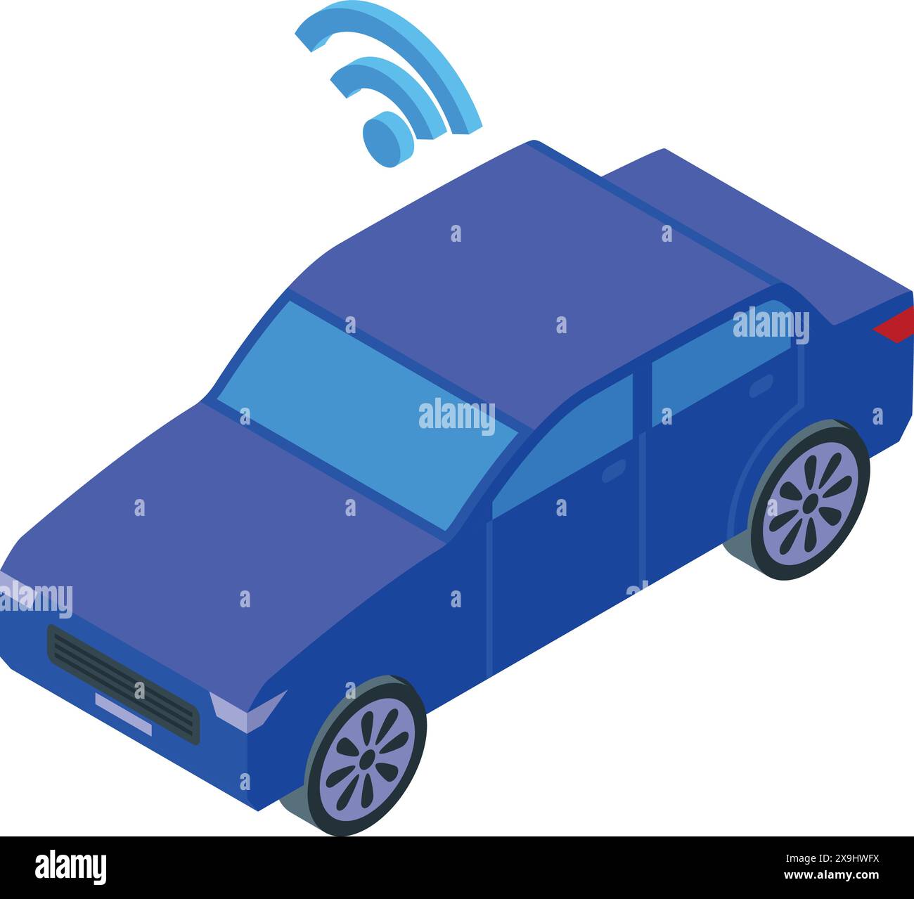 Illustration of a blue isometric smart car with a wifi sign, depicting ...