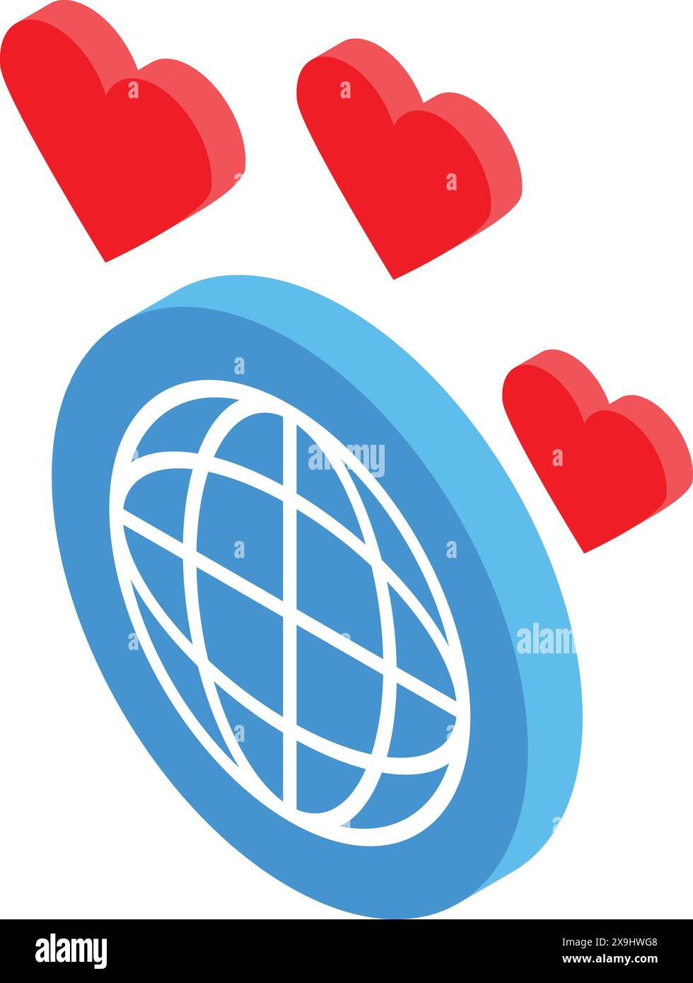Illustration of global love concept with hearts. Globe. And ...