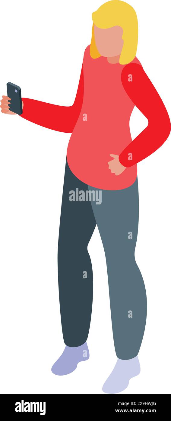Vector illustration of a modern isometric woman standing in a casual ...
