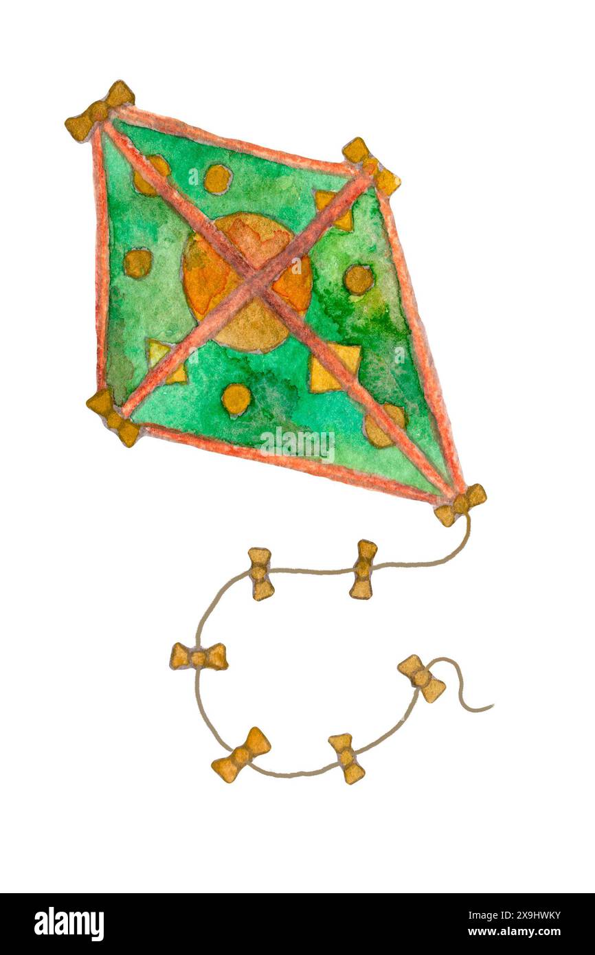 An illustration of a colorful kite adorned with bows, a delightful and ...