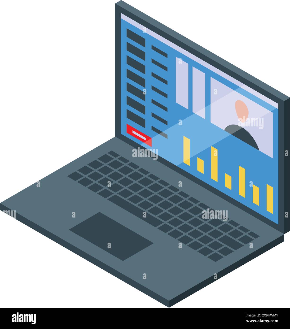 Illustration of an open laptop displaying colorful charts, graphs for business analytics Stock ...