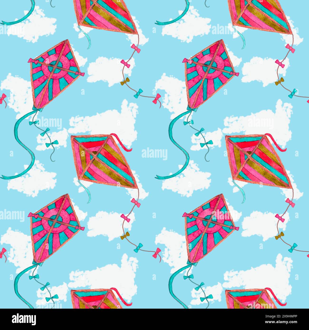 The design features a repeated arrangement of vibrant kites against a ...