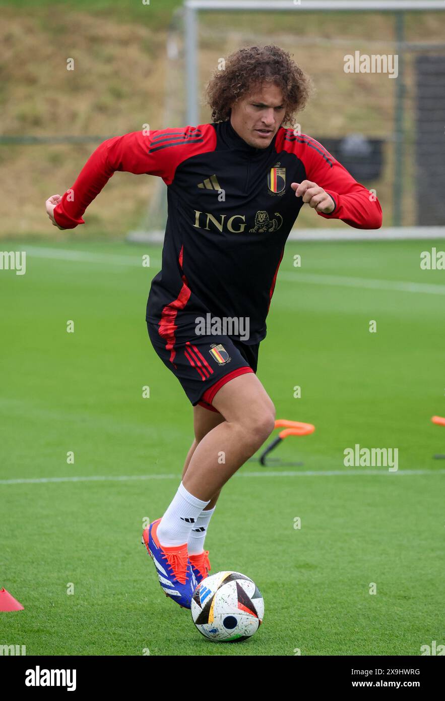 Belgium's Wout Faes pictured in action during a training session of the ...
