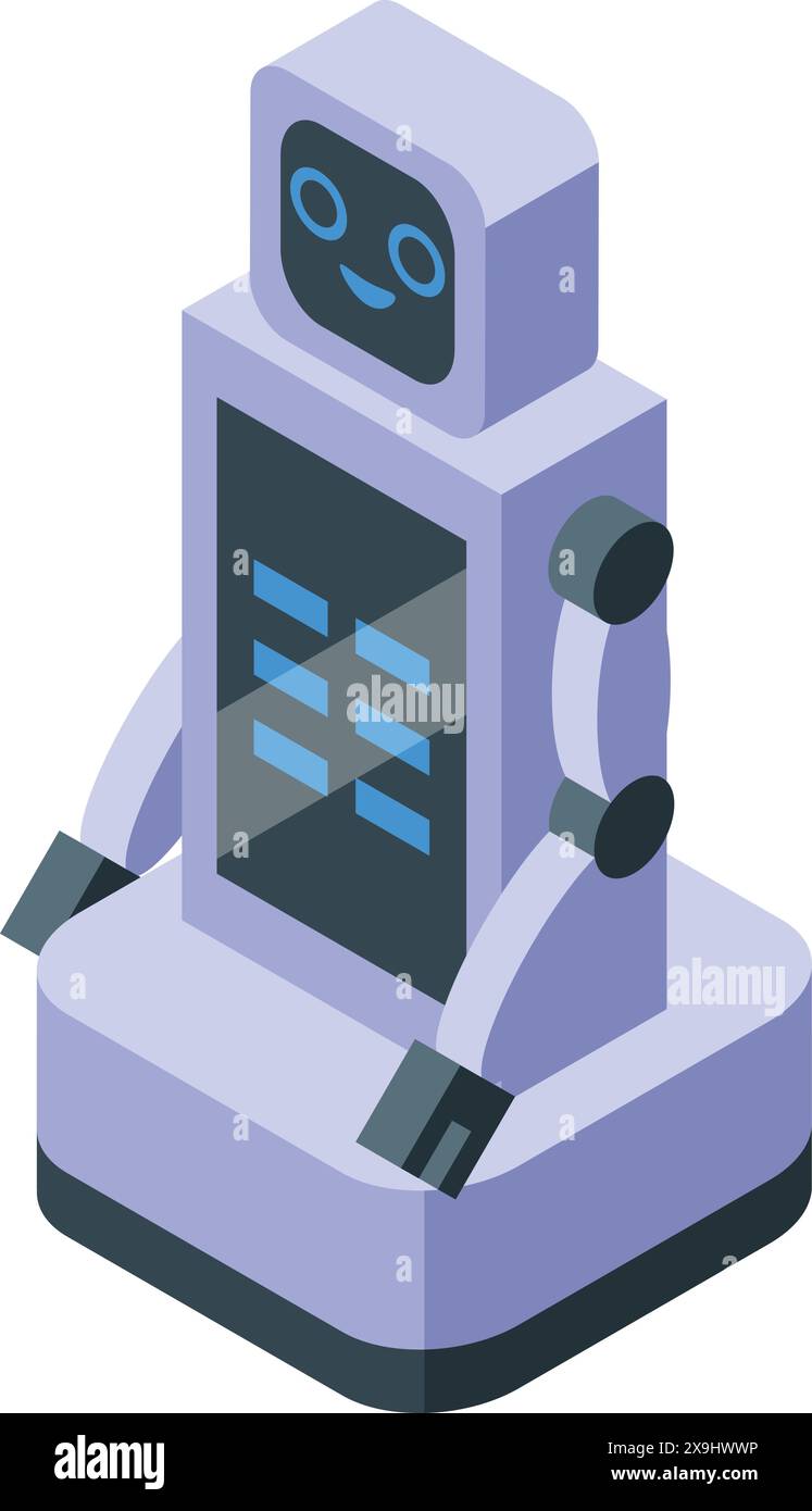 Colorful isometric cartoon robot illustration depicting friendly and ...