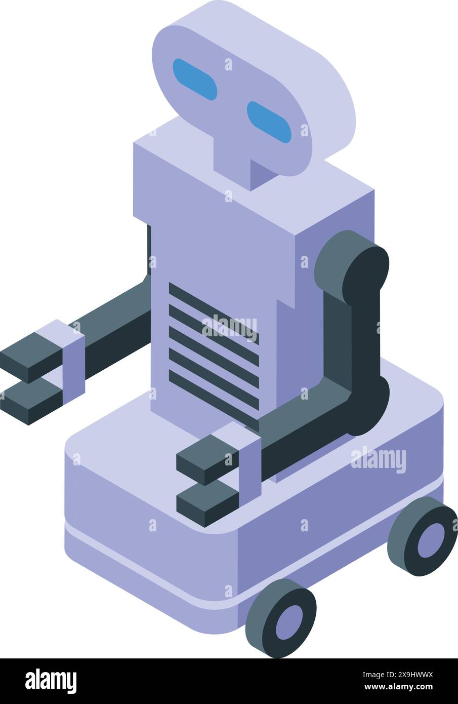 Colorful isometric vector illustration of a futuristic wheeled robot ...