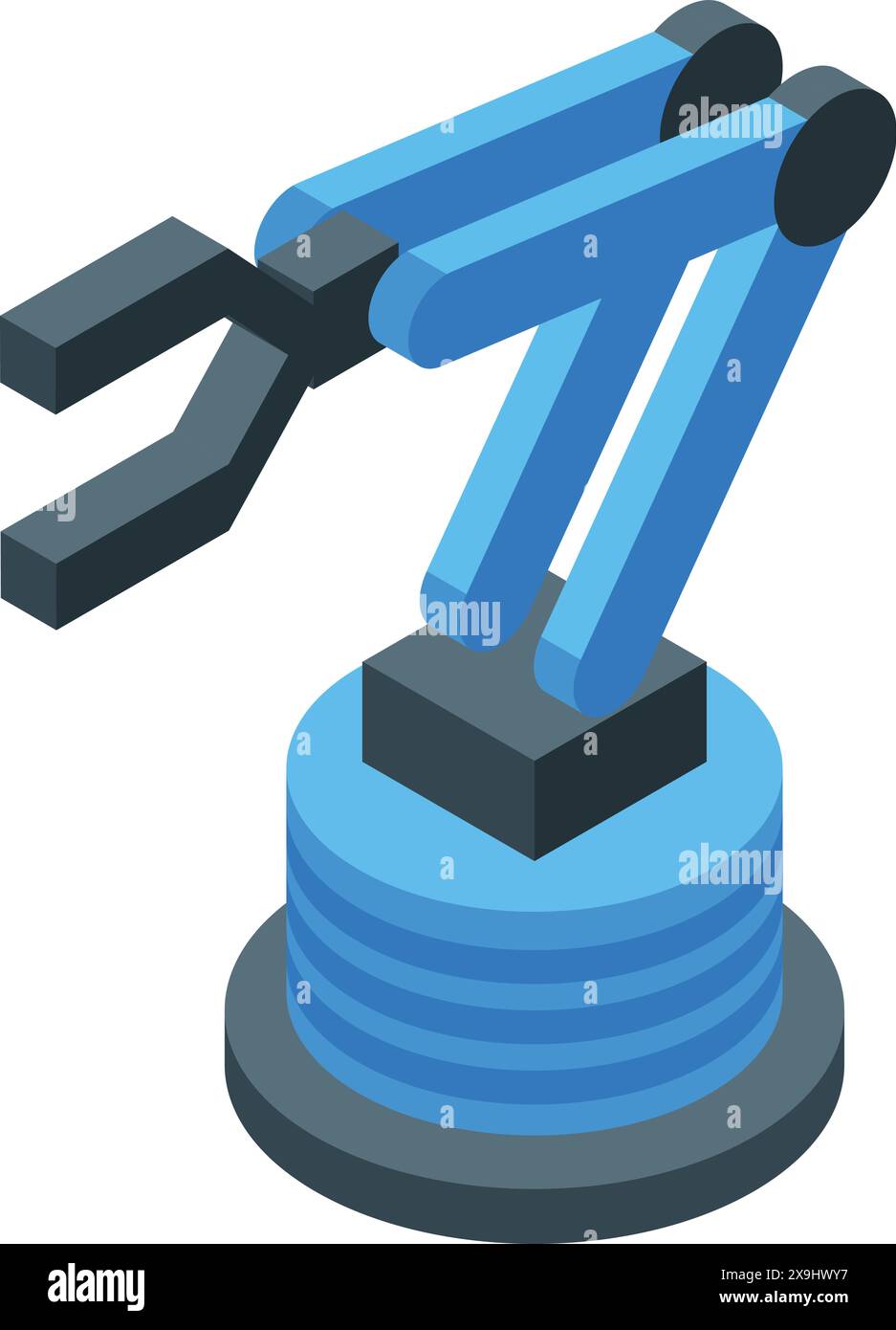 Isometric robotic arm illustration with blue robotic machinery ...