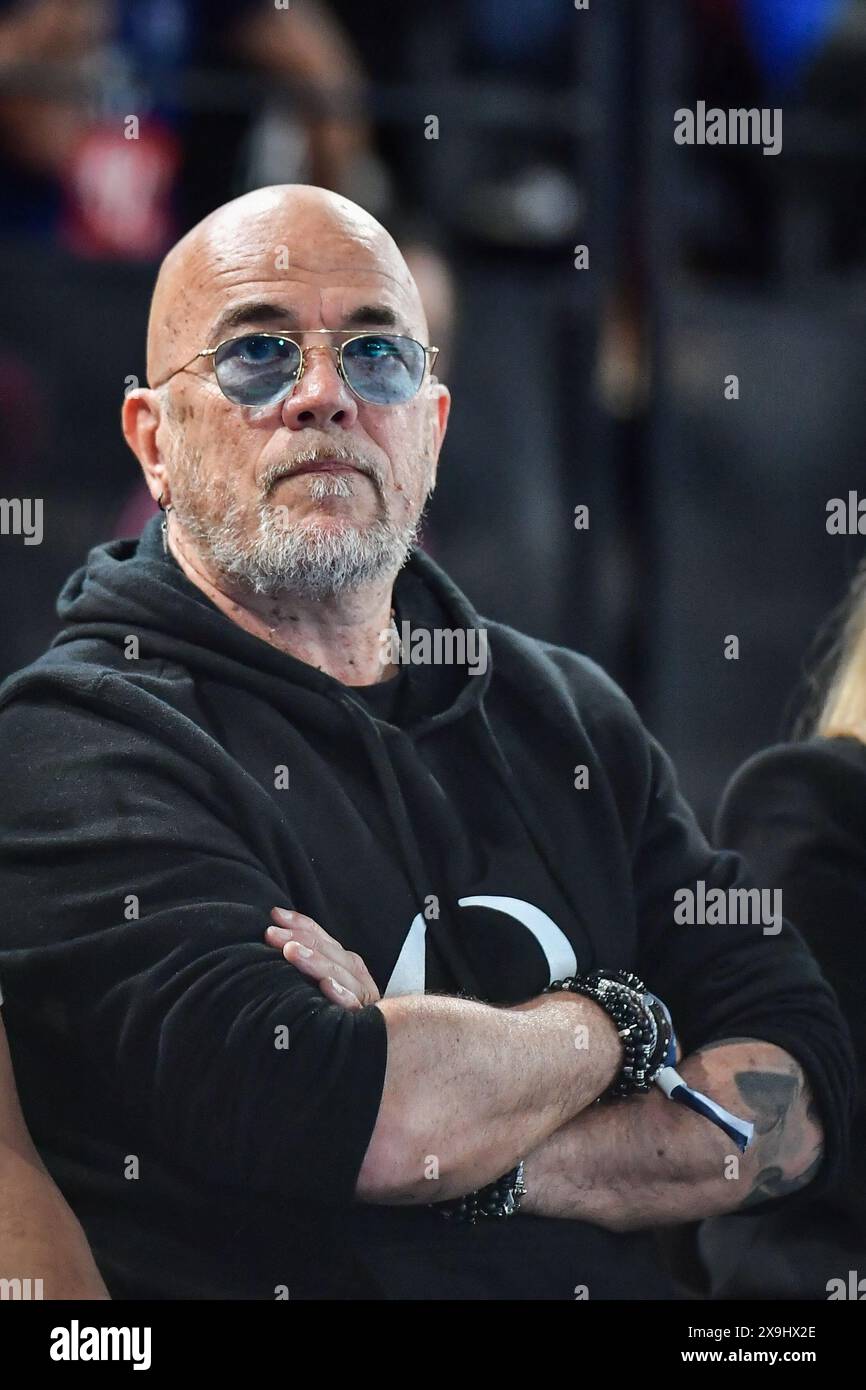 French singer Pascal Obispo attends the Liqui Moly Starligue handball ...