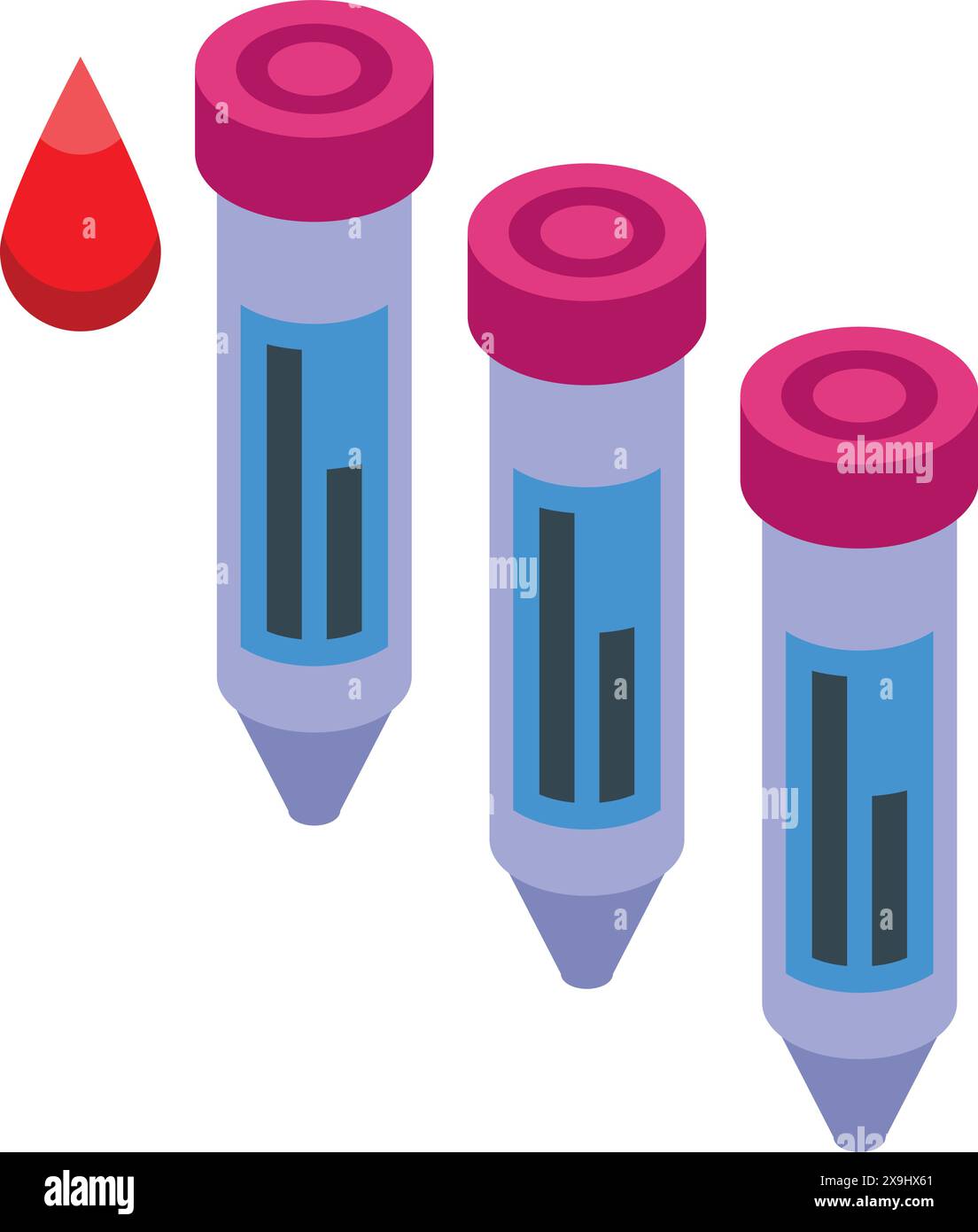 Isometric vector illustration of three blood test tubes with a single ...