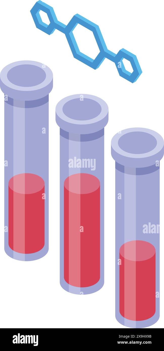 Vector illustration of three isometric test tubes with blood samples ...