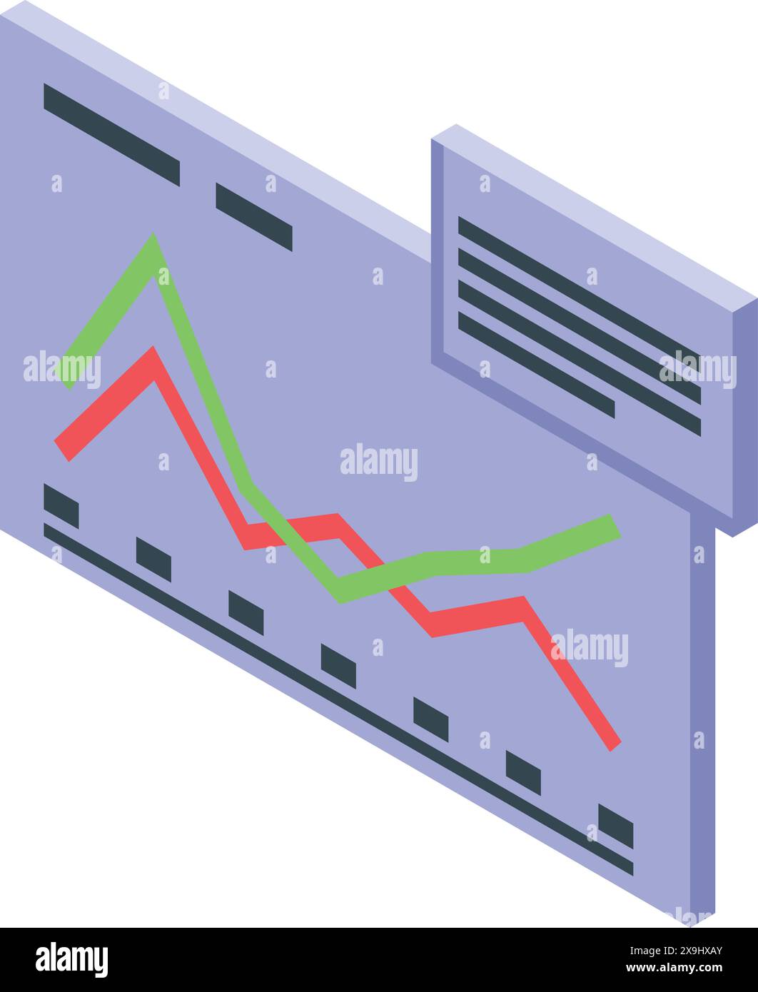 Isometric illustration of a chart board displaying upward and downward ...