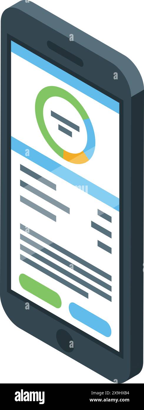 Illustration of an isometric smartphone showing a messaging screen with ...