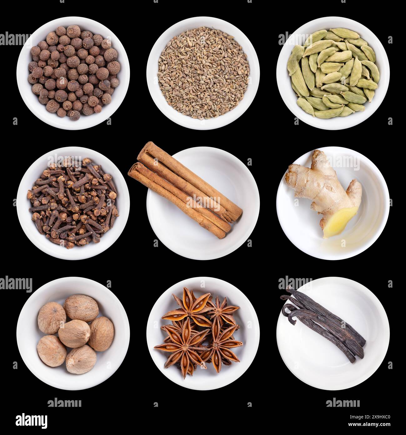 Christmas spices and the scents of winter holidays, in white bowls, on ...