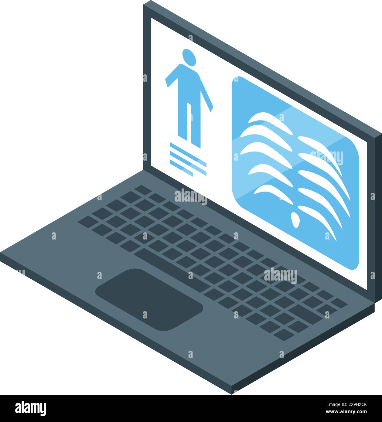 3d isometric illustration of a laptop displaying user profile and data ...