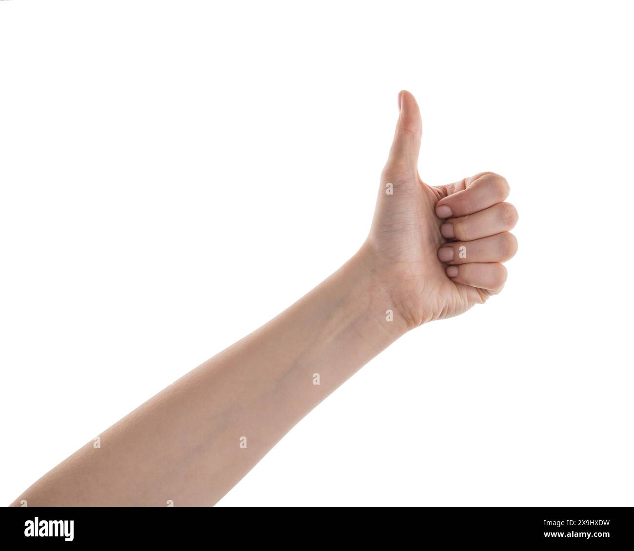Female hand thumbs up gesture isolated on white background Stock Photo ...