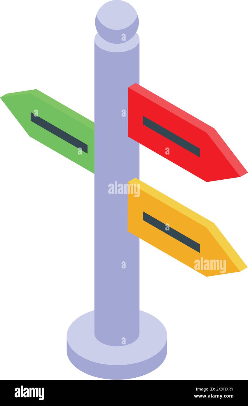 3d isometric illustration of a direction signpost with colorful arrows ...