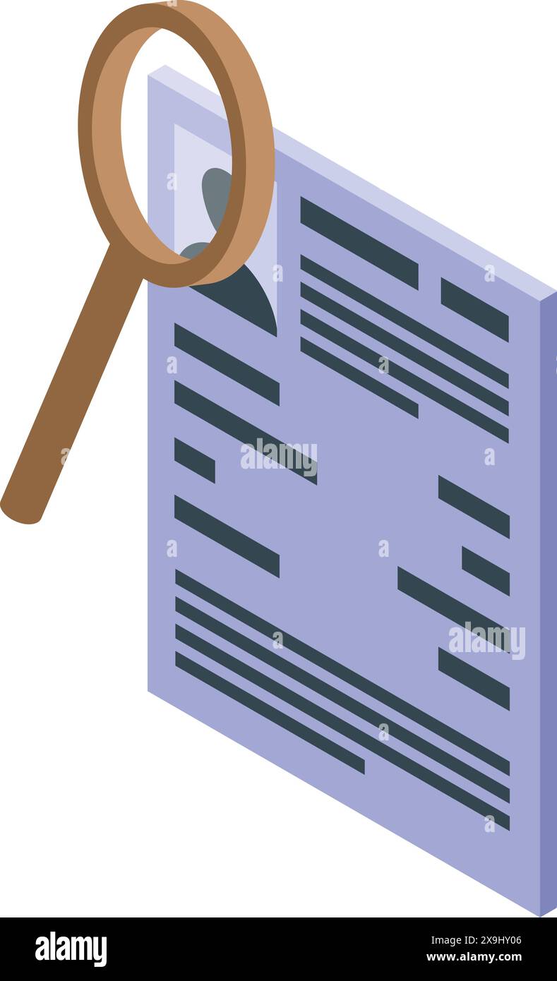 Detailed isometric illustration of document inspection with magnifying ...